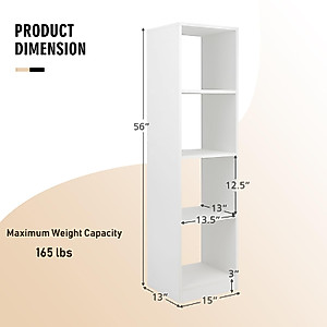 SILKYDRY 56” Tall White Bookshelf, 4 Cube Vertical Storage Organizer with Anti-Tip Kits, Freestanding 5-Tier Narrow Open Shelf Bookcase for Small Space, Bedroom, Study, Home Office (1)