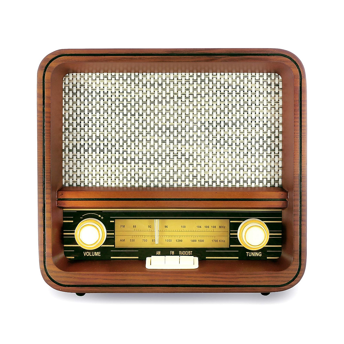 Fuse RAD-V1 Vintage Wood Retro Radio | AM/FM Radio Speaker with Bluetooth & AUX Input | Mid Century Modern Style | Real Handcrafted Ashtree Wood Exterior