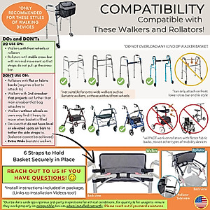 Walker Basket for Folding Walker +Flip-Down Walker Tray +Reacher/ Cane Holder Strap + Cup Holder | Basket for Walker Bags for Folding Walker with Wheels, Walker Accessories for Walker Rollator - GRAY