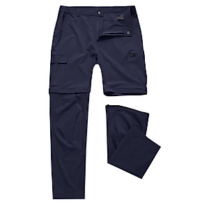 Mens Hiking Convertible Pants Waterproof Lightweight Quick Dry Zip Off Fishing Travel Safari Outdoor Cargo Work Trekking Trousers Navy 36