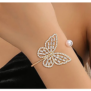 ELABEST Glitter Crystal Bracelet Rhinestone Bracelet Gold Dainty Hollow Bangle Wedding Bridal Bridesmaid Bracelet Jewelry for Women (White Butterfly)