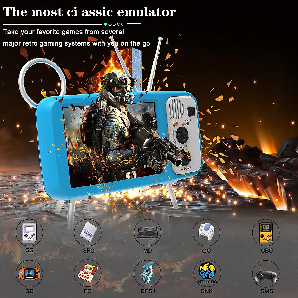 EASEGMER Retro Handheld Emulator Game Console with 5000 Classic Video Games, 4.0Inch Screen, Supports TV Connection and Two Players, Blue
