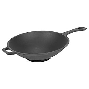 Bayou Classic 7437 Cast Iron Wok w/ Helper Handle Features Sloping Sides and Rounded Interior Perfect For Traditional Stir Fry