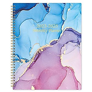 2023-2025 Monthly Planner/Calendar - 2 Year(24 Months) Planner with Tabs & Pocket, July 2023 - June 2025, Contacts and Passwords, 8.5" x 11", Thick Paper, Twin-Wire Binding - Pink Purple Marble