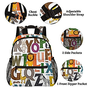 AUUXVA Cartoon Alphabet Animals Kid Backpack for Boy Girl Toddler Preschool Kindergarten Backpack Bookbag Daypack with Chest Strap