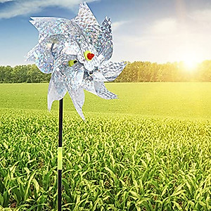 generic 4 Pcs Anti- bird Reflective Pinwheels Radiant Bird Blinder Bird Deterrent Garden Spinner Effectively Keep Birds Away for Yard Garden Farm