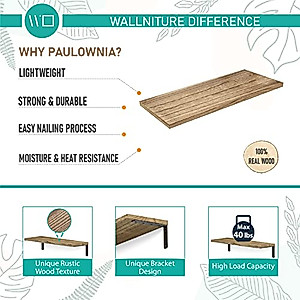 Wallniture Palma Floating Shelves for Wall, Rustic Wood Wall Shelves for Bedroom Storage, Natural Burned Small Bookshelf Set of 5