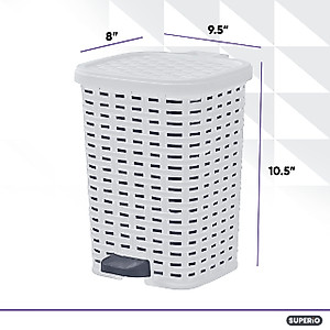 Superio Square Pedal Trash Can 7.5 Qt Ivory Beige - Wicker Style Compact Trash Can for Small Spaces, Small Trash Bin Rattan Look