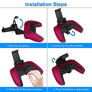 2 Pack PS5 Controller Phone Clip Mount for Mobile Remote Play, Foldable Stand Holder Game Clamp Bracket Grip for DualSense 5 Controller Compatible with Smart Android/iOS Mobile Phones, Black