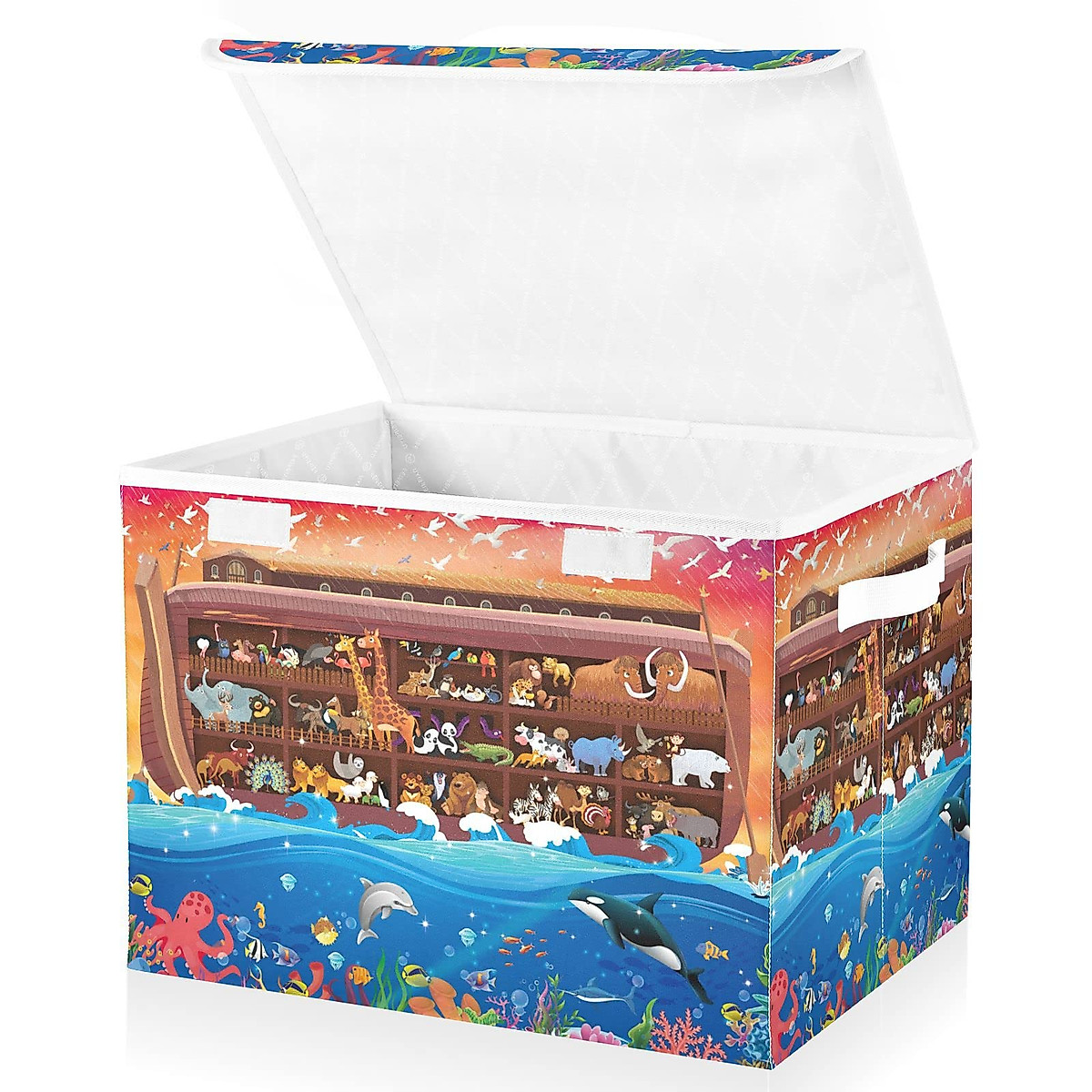 JUNZAN Animals in the Cabin Canvas Storage Containers with Lids Folding Collapsible Storage Bin Cube Storage Organizer for Home Office Large Fabric Toy Bin.