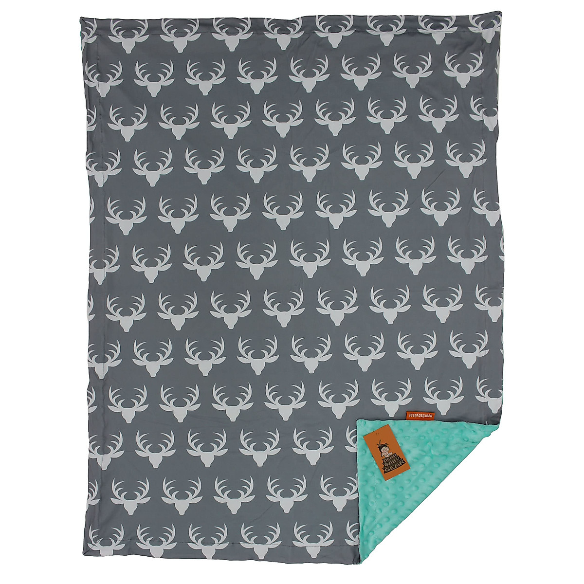 Dear Baby Gear Deluxe Double Layer Baby Blanket - Gender Neutral Infant Blankets for Girls & Boys - Nursery Quilt for Newborn - Cute Infant Crib Cover - Antlers Grey, Mint Blanket 40x30 Inches