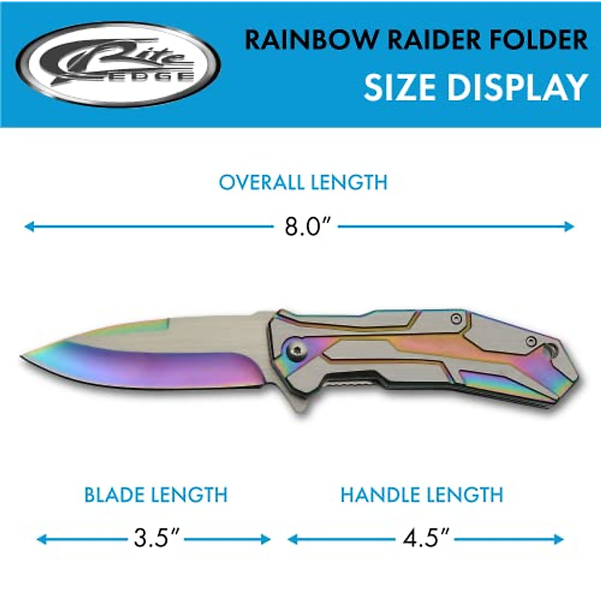 SZCO Supplies 8" Rainbow Tech Assisted Open Folding EDC Utility Pocket Knife With Clip