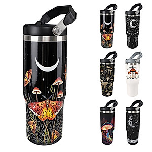 Unyopsa Mushroom Tumbler with Handle 30oz Vacuum Insulated Mushroom Cup with Lid and Straw Mushroom Gifts for Women Men