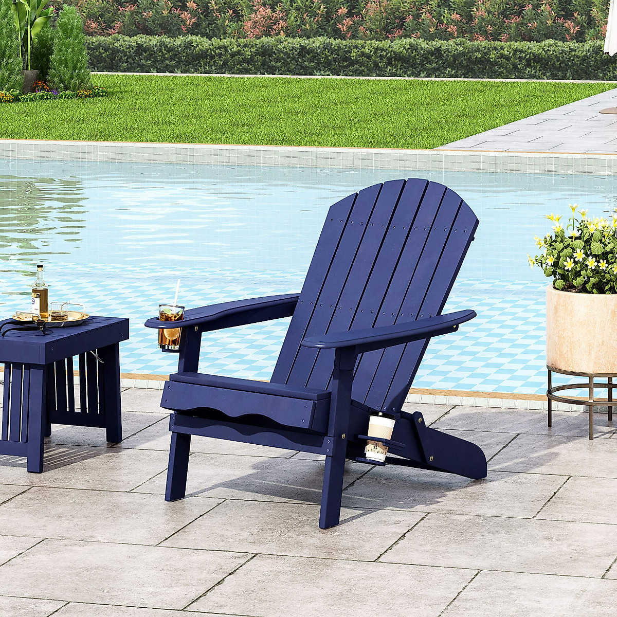 Christopher Knight Home Edmund Outdoor Acacia Wood Folding Adirondack Chair, Navy Blue