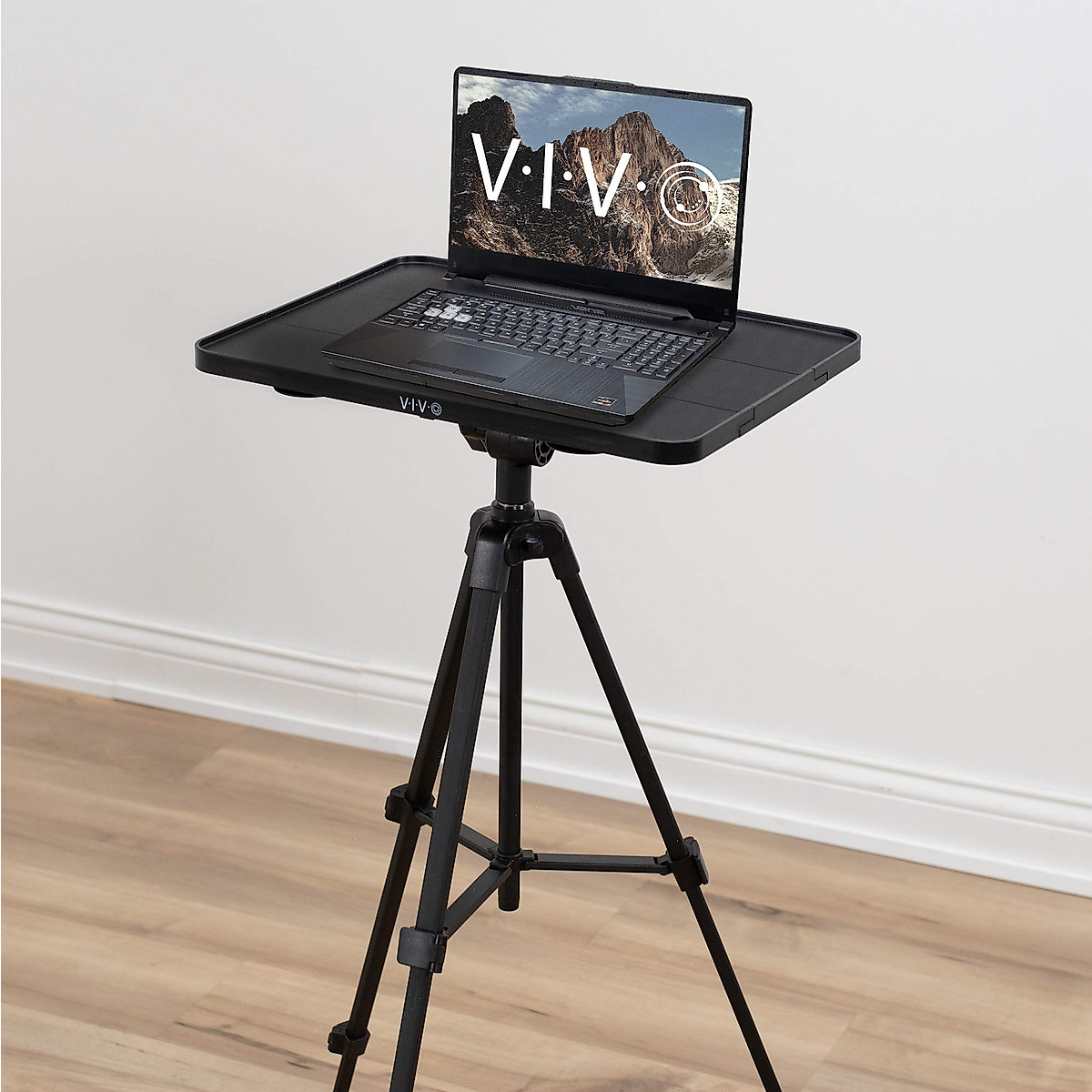 VIVO Universal Aluminum Tripod Folding Projector Stand, Height Adjustable Tilting Laptop Stand with Tray, Nylon Bag Included, for Home and Office, Black, STAND-VP01T