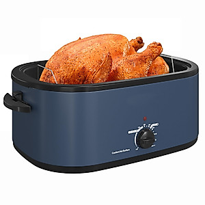 Roaster Oven, 26Qt Turkey Roaster Oven Buffet with Self-Basting Lid, 1450W Electric Roaster Oven with Cool-Touch Handles, Stainless Steel Roaster Oven with Removable Pan and Rack, Blue
