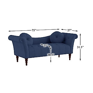 Lexicon Adira 75" Traditional Fabric Settee with 2 Pillows in Blue