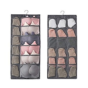 Aoolife 30 Mesh Pockets Hanging Storage Organiser with Metal Hanger, Dual-Sided Hanging Closet Organizer for Underwear, Stocking,Bra and Sock (Grey)