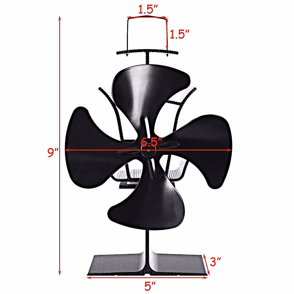 COSTWAY 4-Blade Stove Fan, Multi-Function Fuel Heat Powered Fan, Black, 6.5''X 3.0''X9.0''(LXWXH), 1.5 lbs
