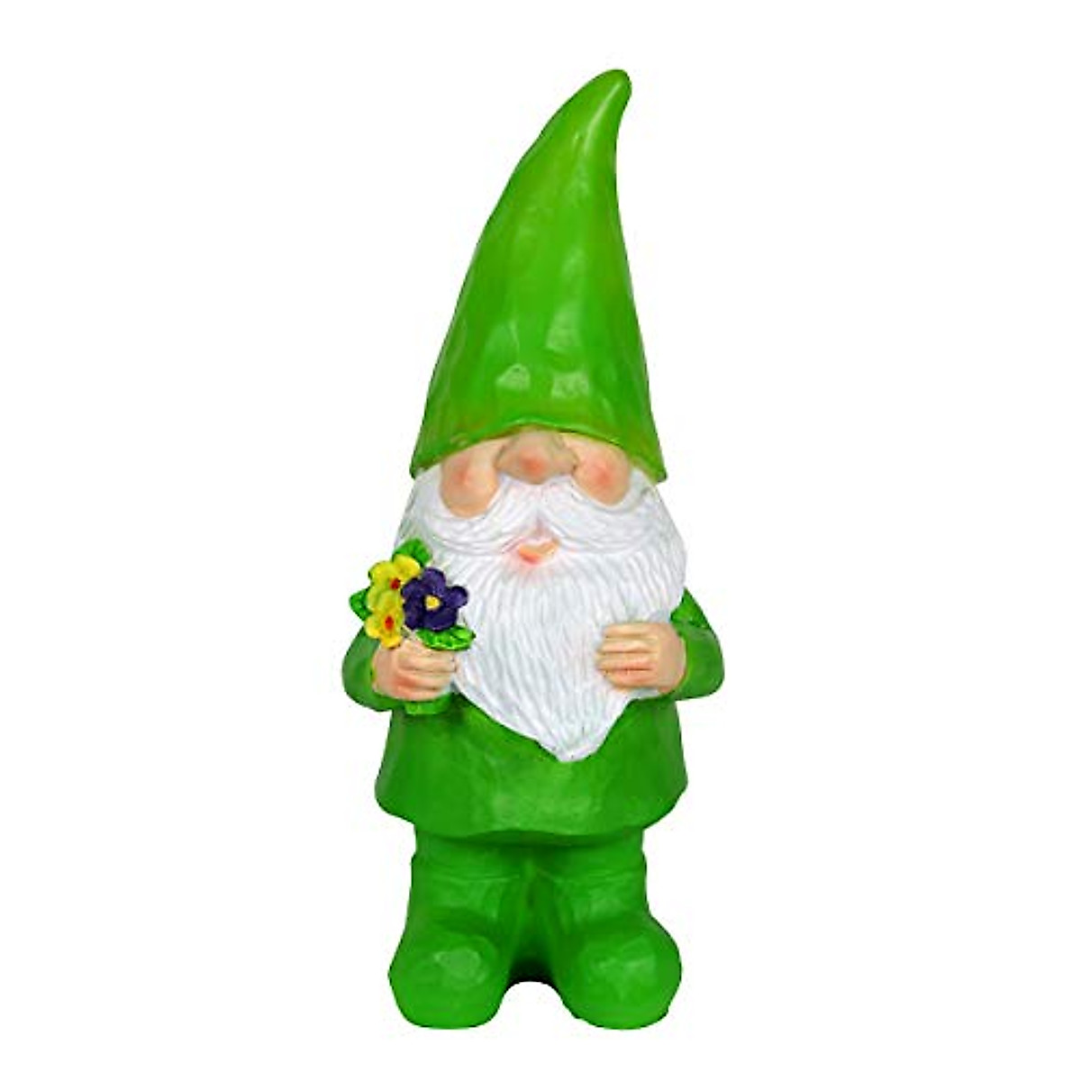 Exhart Solar Green Woodland Garden Gnome Statue, LED Hat, Durable Resin, Cute Yard Décor, 5”x5 x11