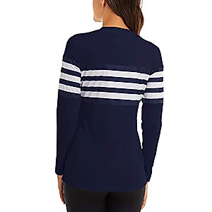 NEYOUQE Womens Cute Ultra Soft Long Sleeve Crew Neck cazy Tshirts Under Shirts Alternative Apparel Blouse Striped Casual Tops Navy Blue XXL