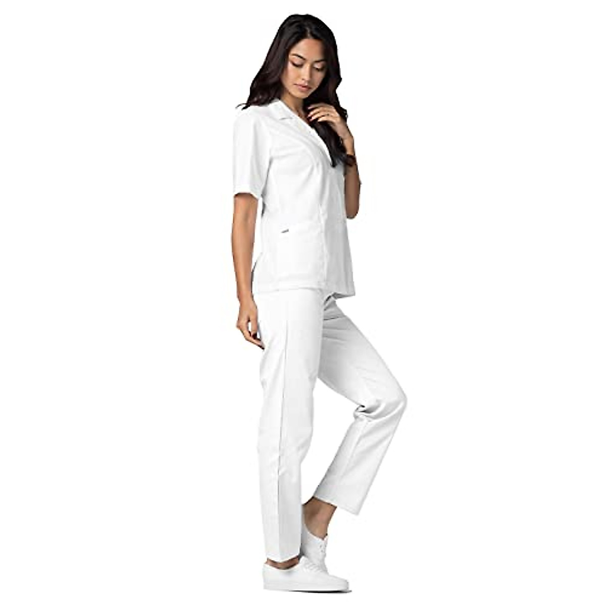 Adar Universal Scrubs for Women - Lapel Collar Scrub Top - 605 - White - S