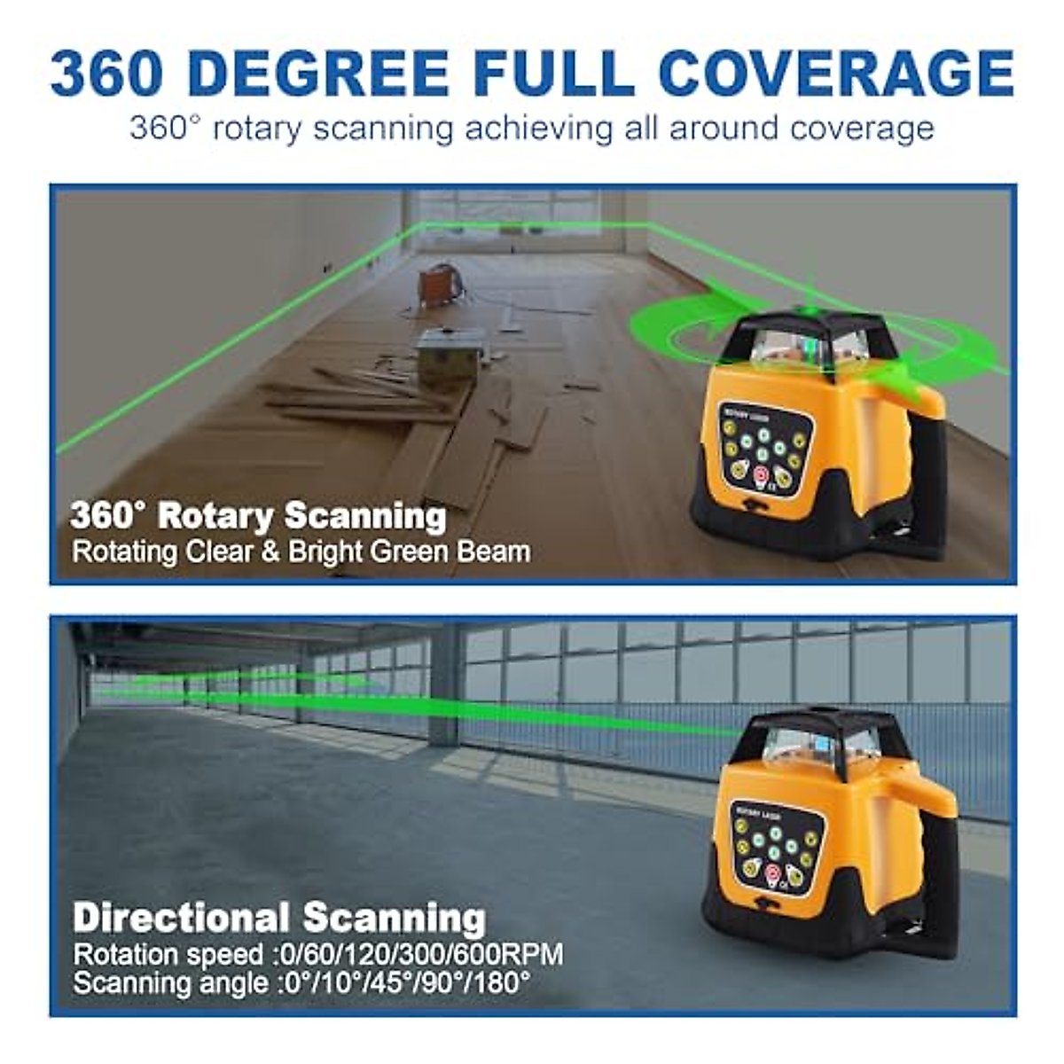 Iglobalbuy Rotary Laser Level Green Laser Self Leveling Kit, 500M Green Beam 360° Automatic Horizontal/Vertical Self-leveling Rotary Rotating Laser Level with Remote Control + Receiver