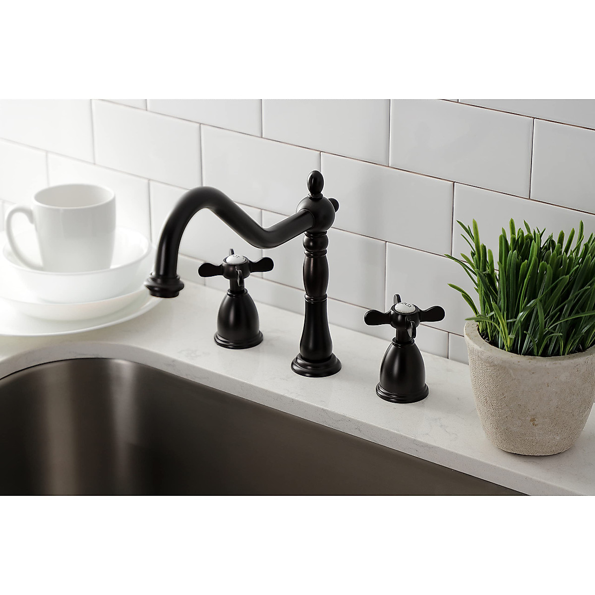 Kingston Brass KB1795BEXLS Essex Widespread Kitchen Faucet, 8-1/4 inch in Spout Reach, Oil Rubbed Bronze