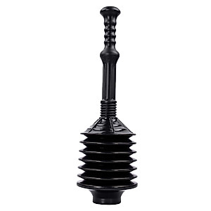JS Jackson Supplies Professional Bellows Accordion Toilet Plunger, High Pressure Thrust Plunge Removes Heavy Duty Clogs from Clogged Bathroom Toilets, All Purpose Power Plungers for Bathrooms, Black
