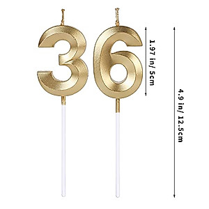 Gold 36th & 63rd Birthday Candles for Cakes, Number 36 63 Candle Cake Topper for Party Anniversary Wedding Celebration Decoration