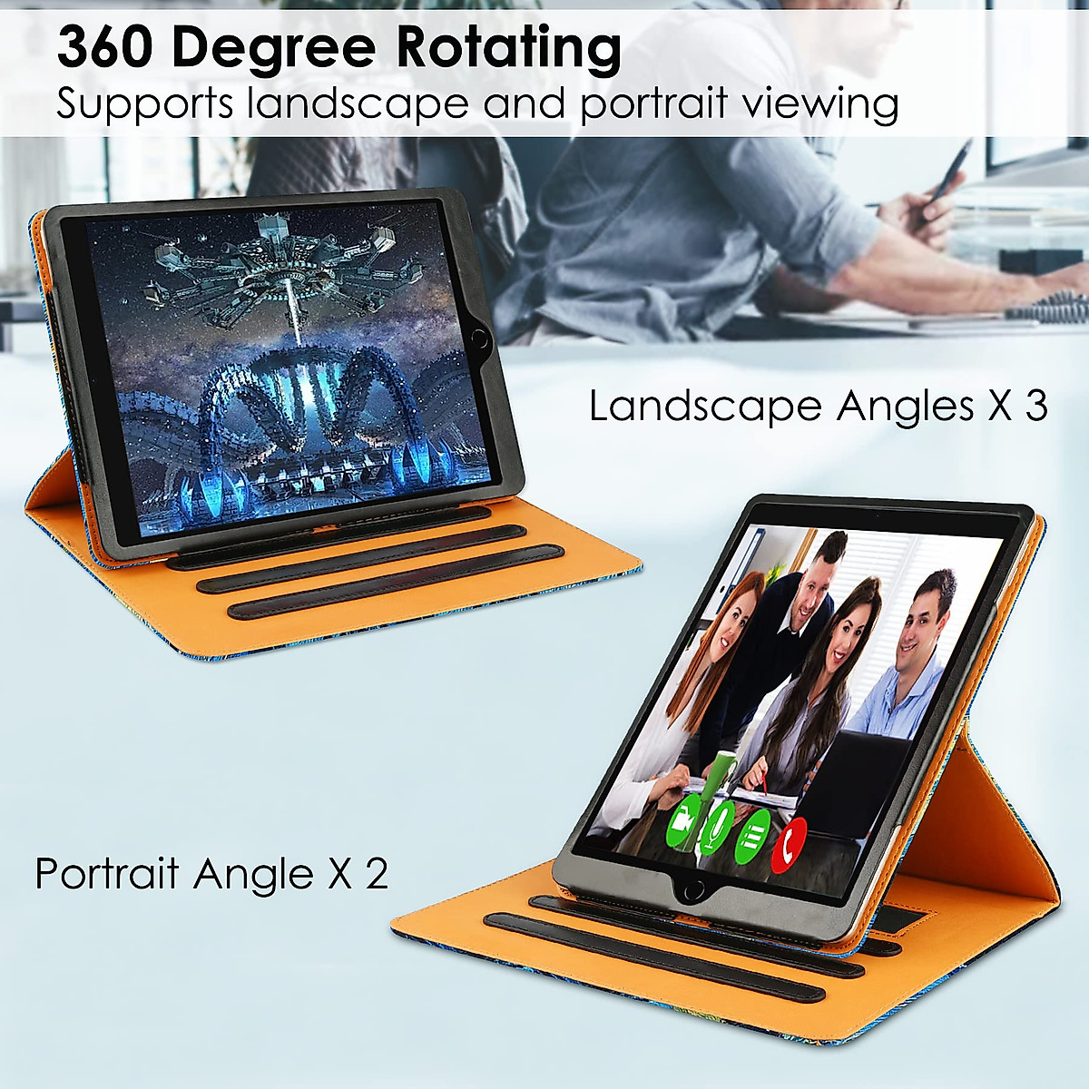 Rotating Case for iPad 9th/8th/7th Generation, iPad 10.2 case 2021/2020/2019-360 Degree Rotating Protective Stand Cover with Pencil Holder and Pocket, Auto Wake/Sleep(Almond)
