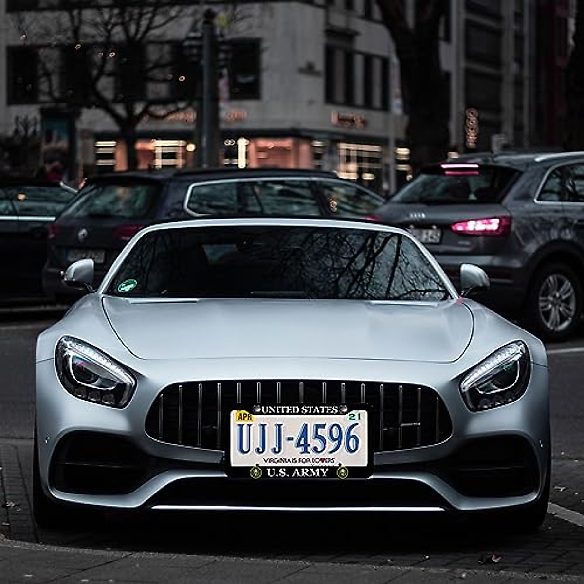 2 Pack License Plate Frames for U.S. Army, Universal Aluminum Front and Rear License Plate for United States Army (Black)