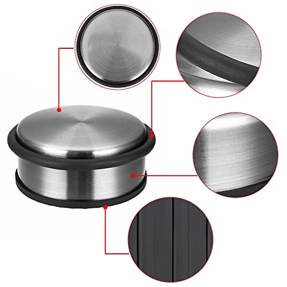 Sumnacon 2Pcs Heavy Duty Door Stoppers No Drill, Sturdy Stainless Steel Floor Door Stops with Anti-Skid Rubber - Decorative Metal Doorstops for Home Office Commercial Industrial, Silver