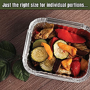 PARTY BARGAINS 1 Lb. Small Aluminum Pan with Lids - 100 Pack Set with Plastic Dome Lids, 5.5" x 4.5" Disposable Take-Out Pans for Meal Prep, Pies, Cakes, Meats (Max 240°C)