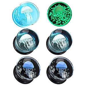 Qmcandy 6pcs Glass Gauges Jellyfish Saddle Ear Plugs Stretching Piercing Gauges 0g