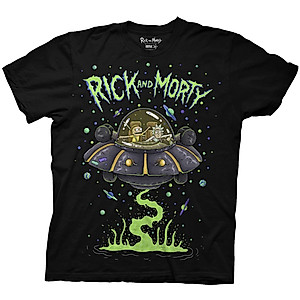 Ripple Junction Rick and Morty Men's Short Sleeve T-Shirt Space Cruiser and Planets Medium Black