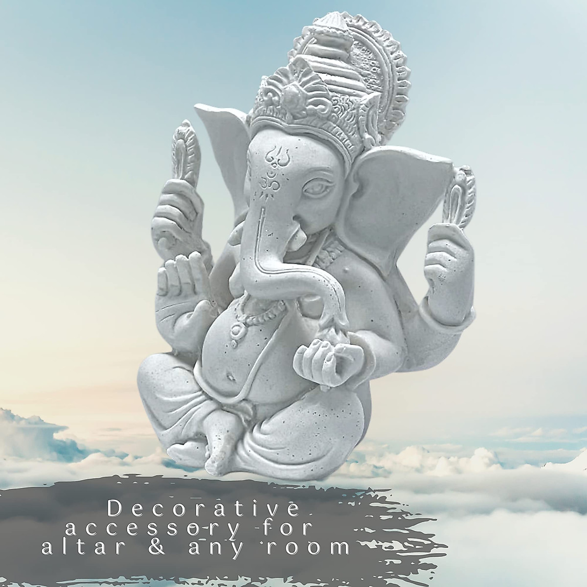 Bellaa 23743 Ganesha Statue Hindu God Lord Ganapati Idol Blessing God Outdoor Sculpture Home Decoration Good Luck Success Gift 5 inch Pure White