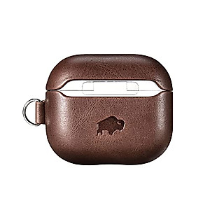 BlackBrook Airpods 3 Case, Hudson Detachable Premium Genuine Leather Protective Hard Case Cover with Fastener Clip and Attachment for Apple AirPods 3 (Brown)