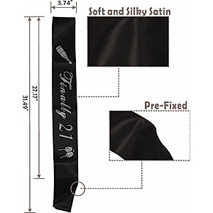 21st Birthday Sash and Tiara for Women - Fabulous Set: Glitter Sash + Floating Heart Rhinestone Silver Premium Metal Tiara for Women, 21st Birthday Gifts for 21st Birthday Party