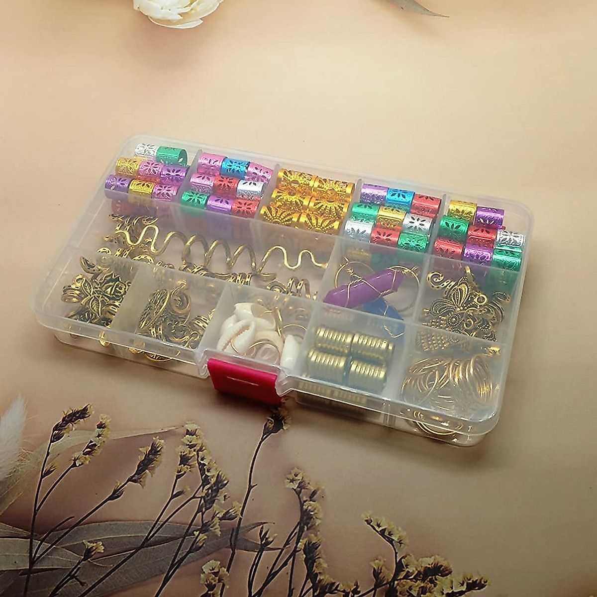 125 Pcs Dreadlocks Loc Hair Jewelry for Women Braids Hair, Crystal Gemstone Pendant Hair Accessories, Gold and Colorful Hair Rings for Braids, Cute Hair Pendants Butterfly Rose Shell and Snake