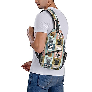 NOKOER French Bulldog Printed Crossbody Sling Backpack,Travel Hiking Chest Bag Daypack,Multipurpose Crossbody Shoulder Bag Small