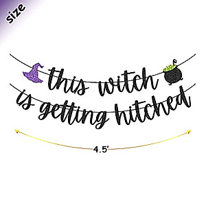 This Witch is Getting Hitched Banner for Halloween Bachelorette Party Fall Bach Party Decorations (Black)