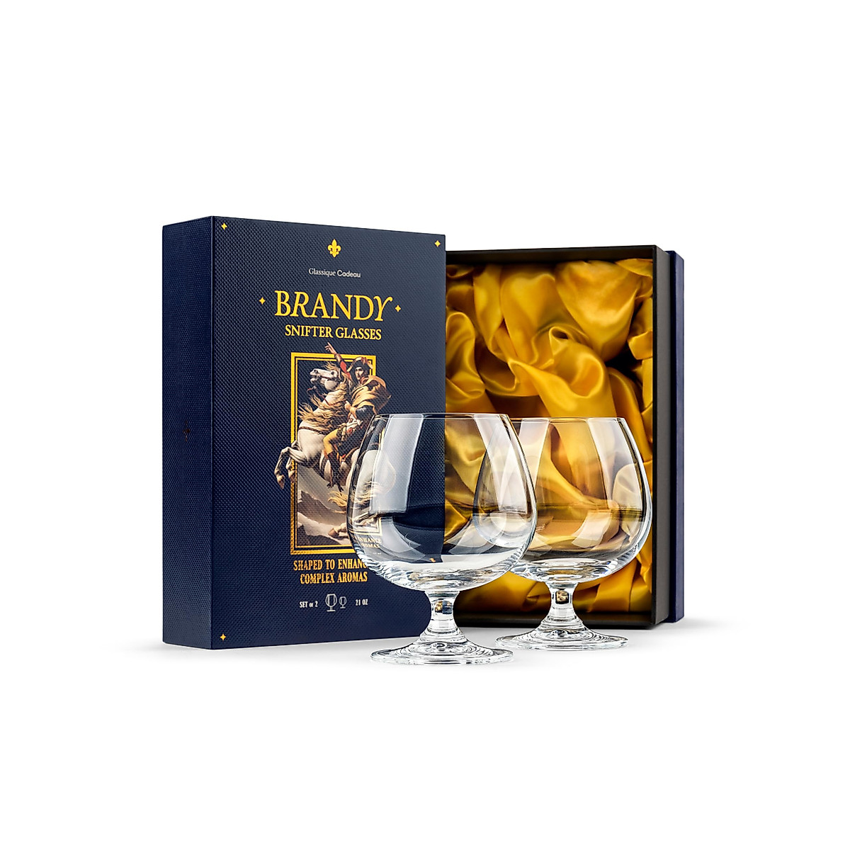 Large 21 oz Crystal Brandy and Cognac Snifter Glasses | Set of 2 Short Stem Giant Sniffer Bowls | Drinking and Tasting Glassware for Bourbon, Scotch, Tequila, Armagnac, Rum, Beer, Liquor