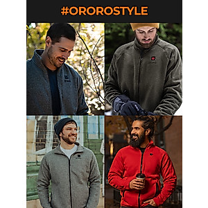 ORORO Men's Heated Fleece Jacket Full Zip with Battery Pack (Grey, XL)