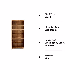 Camaflexi Shaker Style 6 Shelf Bookcase / Solid Wood / 72 inch Tall / Adjustable Shelving / Closed Back / Display Bookshelf for Living Room, Bedroom, Home and Office, Cherry