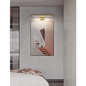 LED Picture Light Fixtures 24.4 Inches, Full Metal Artwork Wall Lamp with Single Swing Arm, 14W (70W Eqv.), Hardwire Connection, Non-Dimmable, 3000K Warm White, CRI80+, Golden-Like Brass Finish