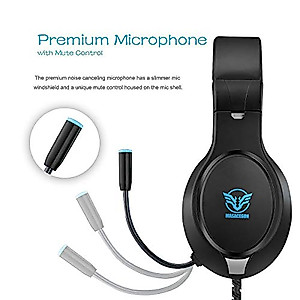 Gaming Headset for Nintendo Switch, Xbox One, PS4, PS5, Bass Surround and Noise Cancelling with Flexible Mic, 3.5mm Wired Adjustable Over-Ear Headphones for Laptop PC iPad Smartphones (Blue-Black)