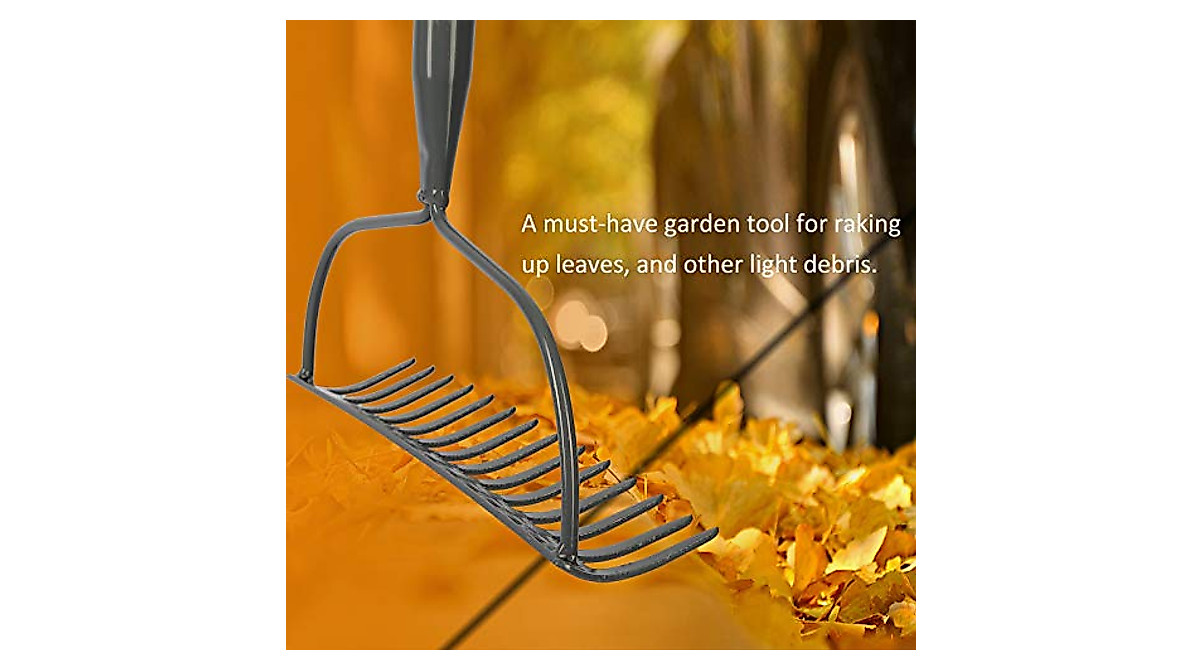 Garden Rake 5 FT Metal with Stainless Steel Handle for Lawn & Soil