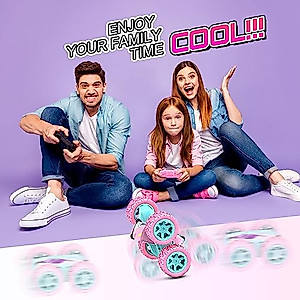 LET'S GO! RC Cars Toys for Girls Remote Control Stunt Car Outdoor Toy for 4 5 6 7 8 9 Year Old Girl Boys Kids Gifts Double Sided 4WD Race Car 360°Flip Birthday Gift for Girls Boys Kid Age 8-12
