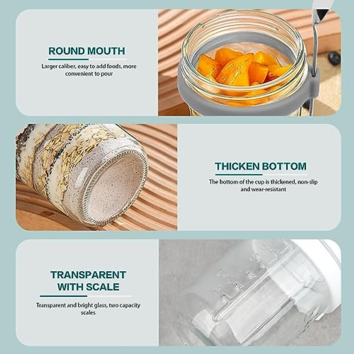 ZIZOTI 8 Packs Glass Overnight Oats Containers with Lids and Spoons,2 Size 16 Oz & 10 Oz Mason Overnight Oat Jars, Airtight Breakfast Meal Prep Glass Container to Go for Chia Yogurt Salad Cereal Fruit